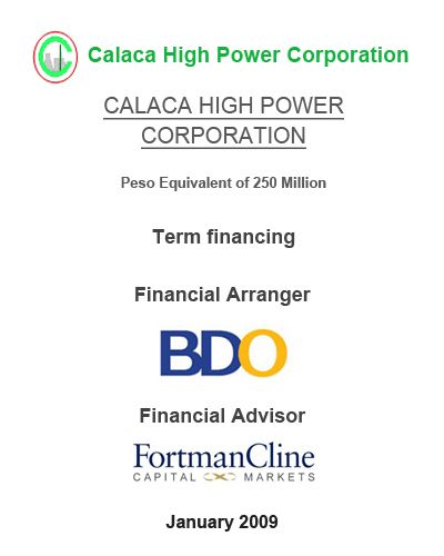 Calaca High Power Corporation - Fortman Cline - Advisory Services