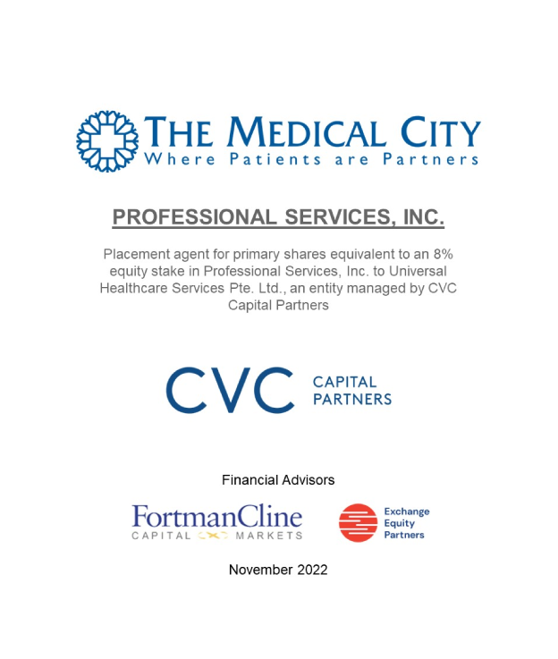 Fortman Cline advised The Medical City on the control sale to CVC ...